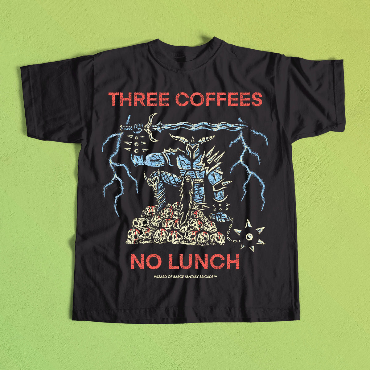 Three Coffees No Lunch Tee – Wizard of Barge